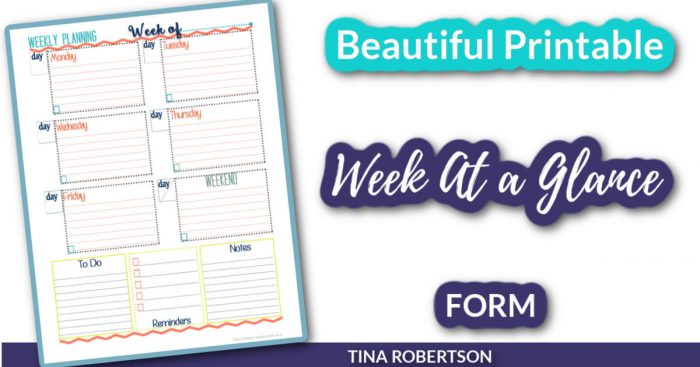 Beautiful Printable Week At a Glance Form