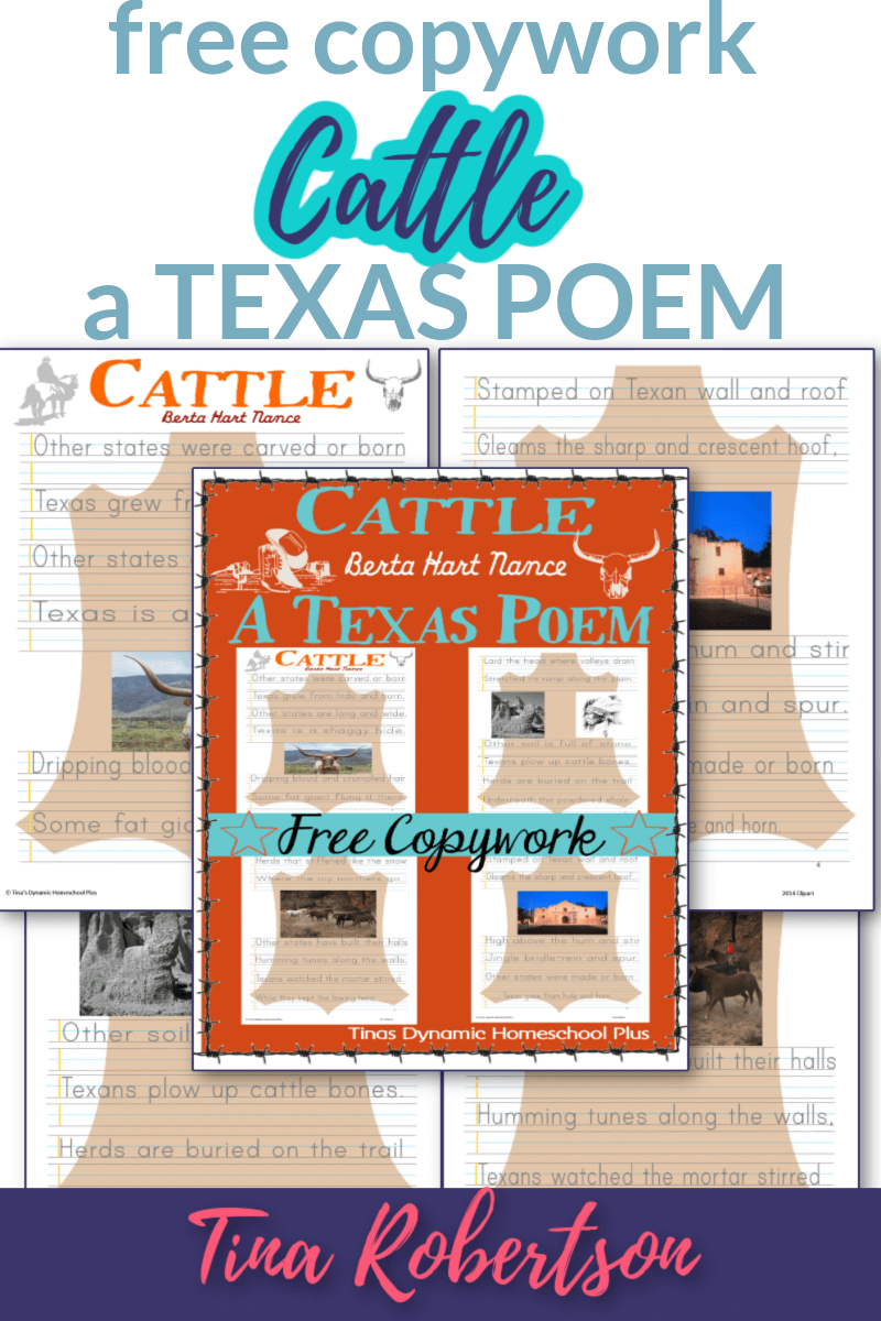 Free Copywork - "Cattle" A Texas Poem For a Fun Unit Study