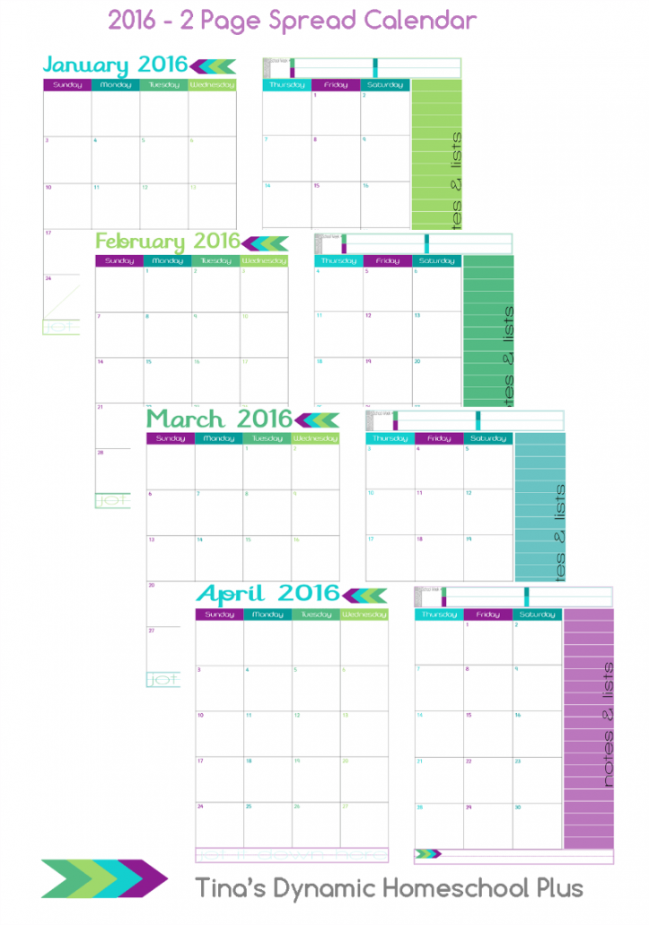 2 Pages Per Month At A Glance Physical Calendar {2016} Sparkles Color