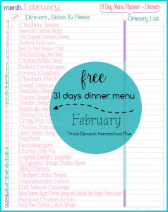 Free 31 Days of Dinner Ideas (February) Organize with Me!