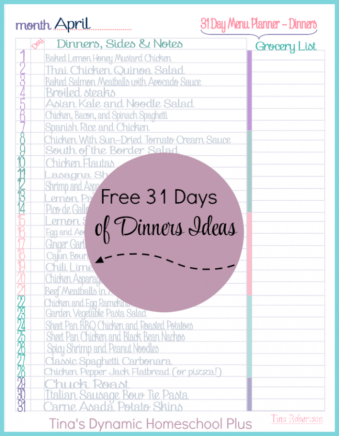 31 Days of Dinner Ideas for April