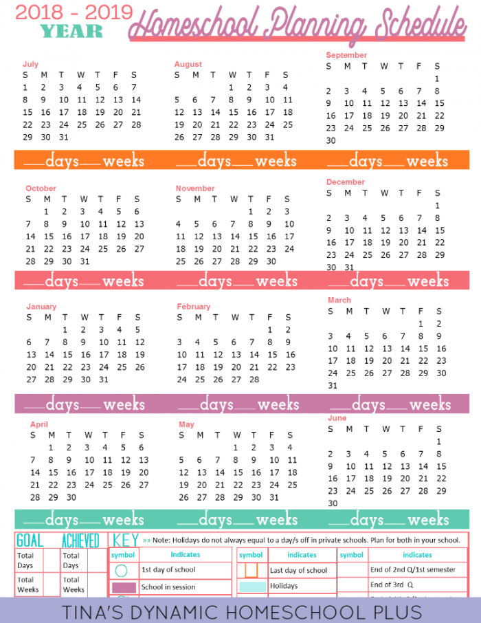 Free 2018-2019 Year Round Homeschool Planning Form (Sunset Color)