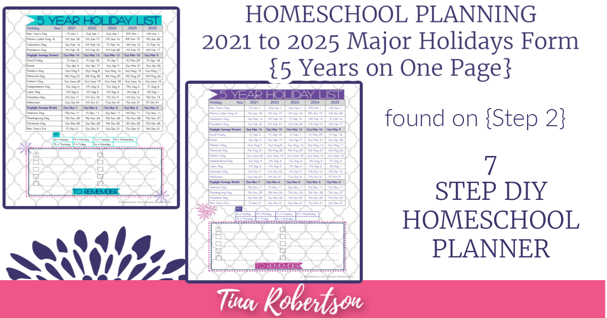 Free Form for Planning Homeschool and Holidays 2021-2025