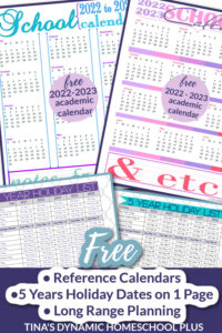 Beautiful Free Homeschool Planning Calendar and Holiday Reference Pages