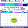 Beautiful and Colorful Physical Year 2024 Two Page Monthly Calendar