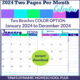 Beautiful and Colorful Physical Year 2024 Two Page Monthly Calendar