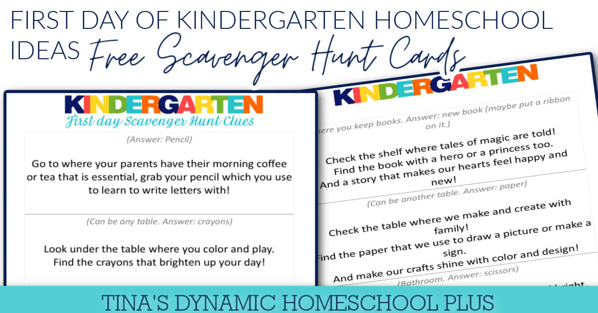 First Day Of Kindergarten Homeschool Ideas | Free Scavenger Hunt Cards