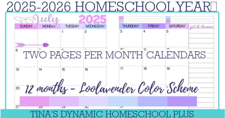Beautiful & Colorful Two Page Monthly Printable Calendar 2025 To 2026