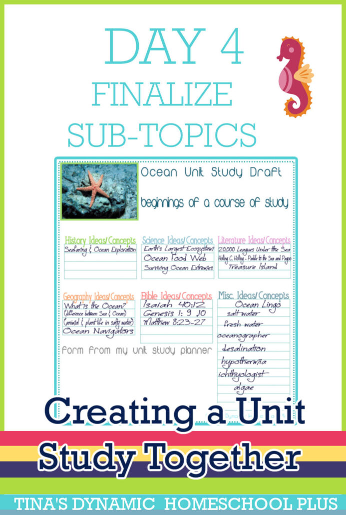 Day 4 Finalize Sub-topics On a Unit Study 10 Days of Diving Into Unit ...