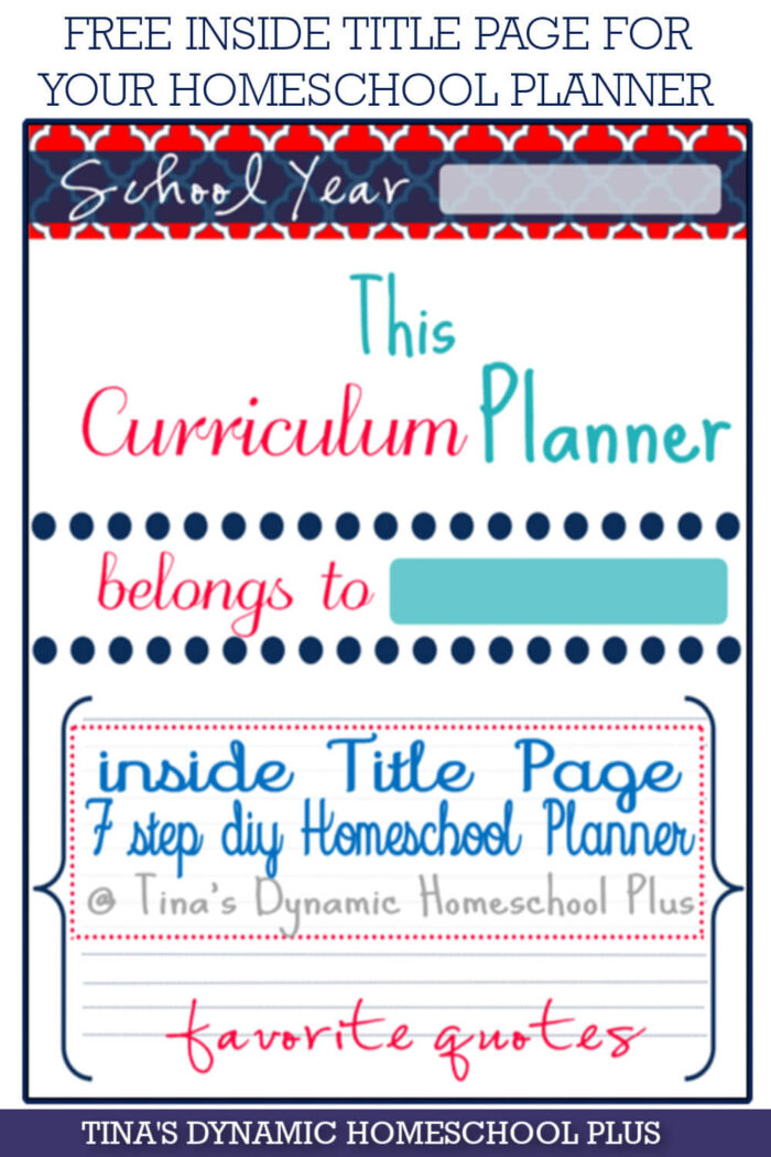 Free Homeschool Planner Inside Title Page