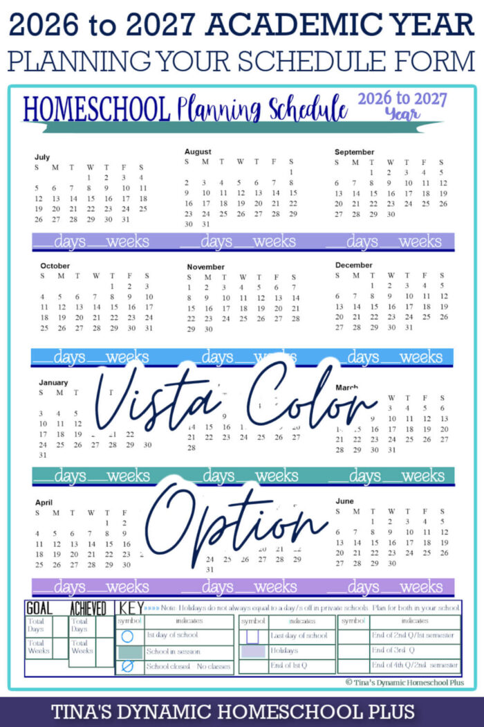 School Year 2026-2027 Yearly Homeschool Schedule Free Form