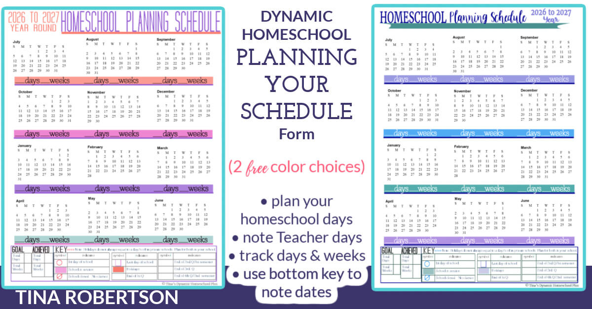 School Year 2026-2027 Yearly Homeschool Schedule Free Form