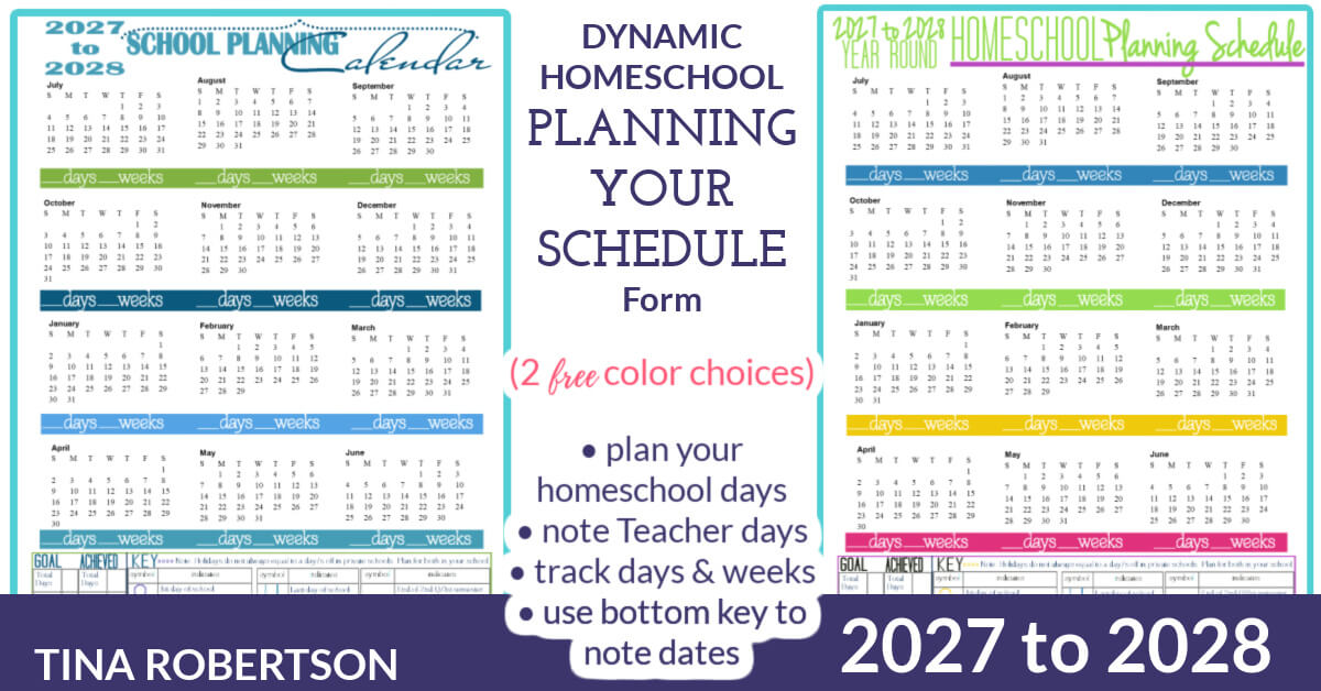 2027 To 2028 Free Homeschool Year Round Schedule Planning Calendars