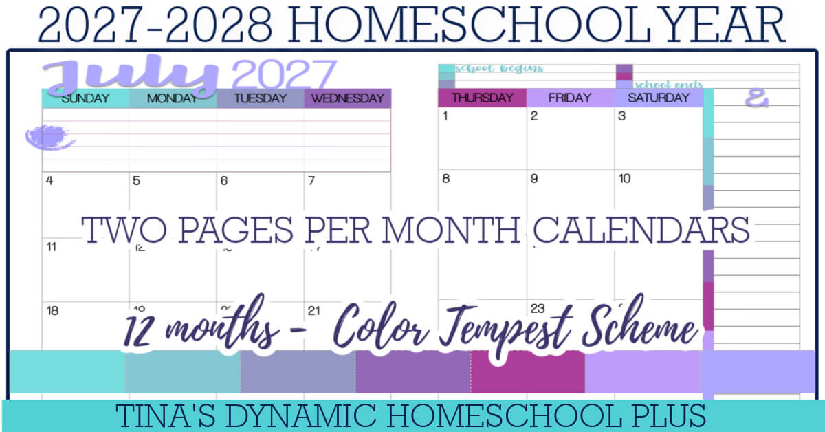 2027-2028 Two Pages Per Month Calendar – Tempest Color